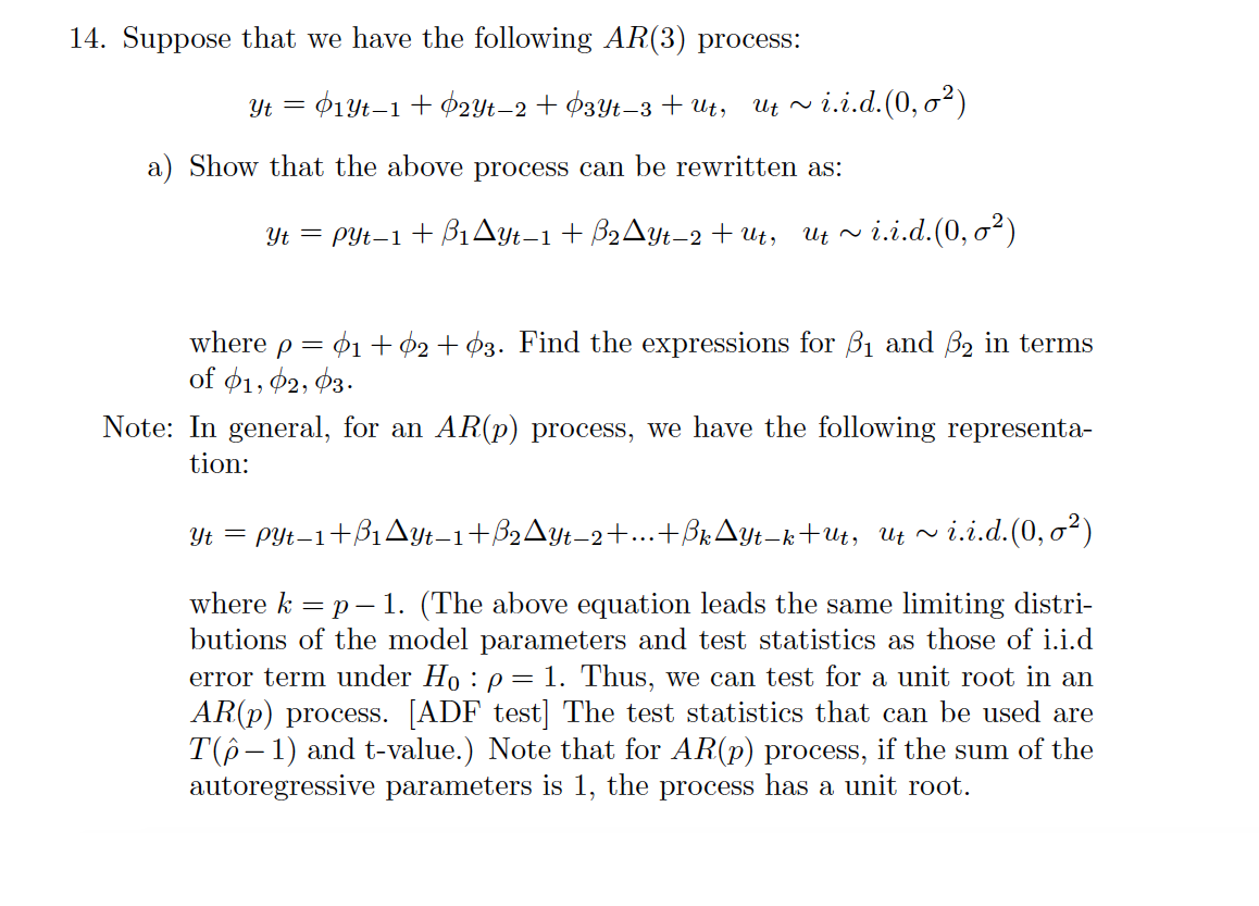 Solved Suppose that we have the following AR(3) | Chegg.com