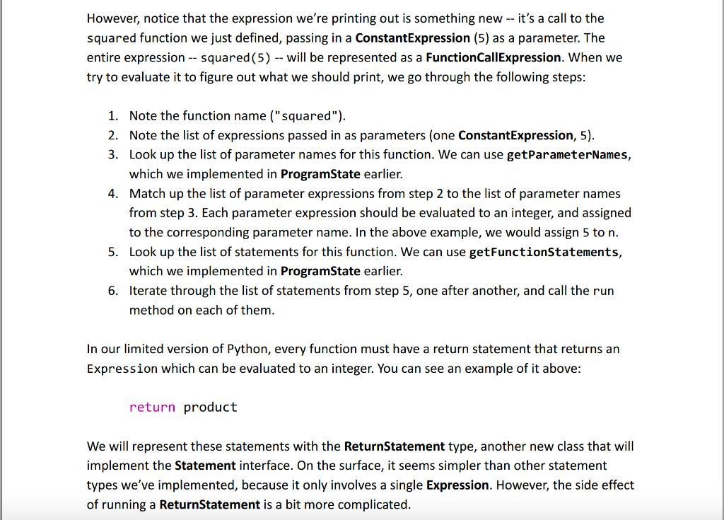 Solved I need help implementing FunctionCallExpression | Chegg.com