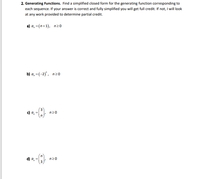 Solved 2 Generating Functions Find A Simplified Closed 