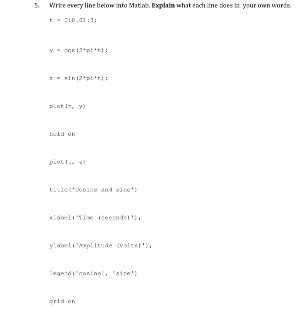 Solved 5. Write every line below into Matlab. Explain what | Chegg.com