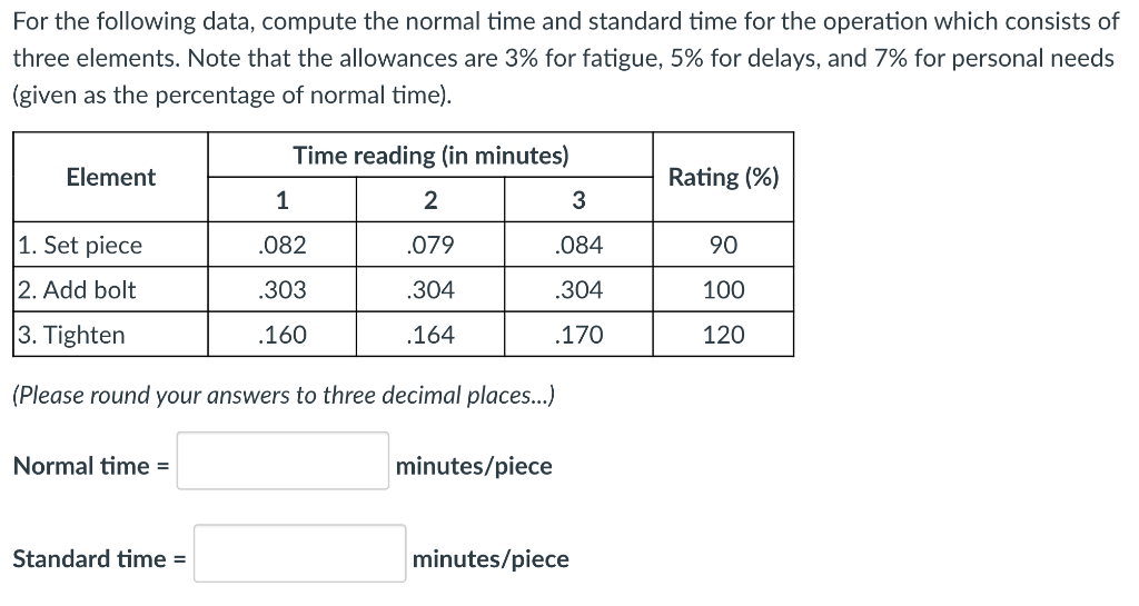 Solved For the following data, compute the normal time and | Chegg.com