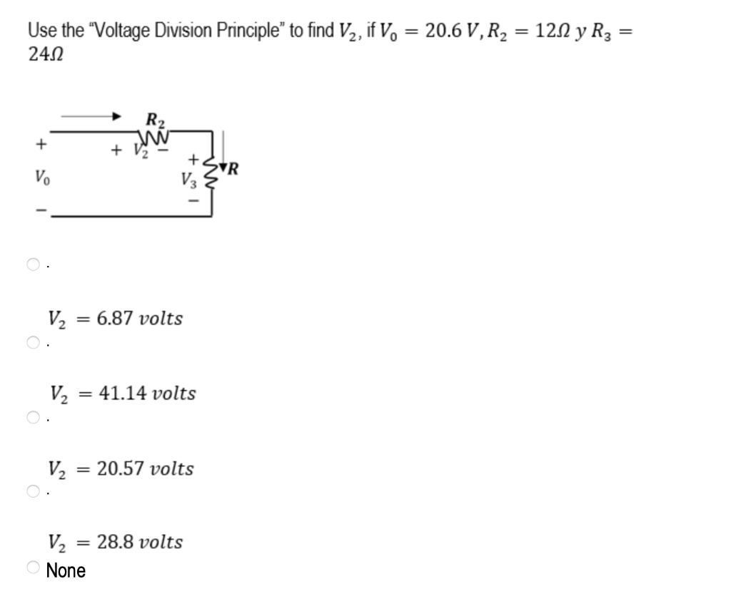 Solved = Use the “Voltage Division Principle” to find V2, if | Chegg.com