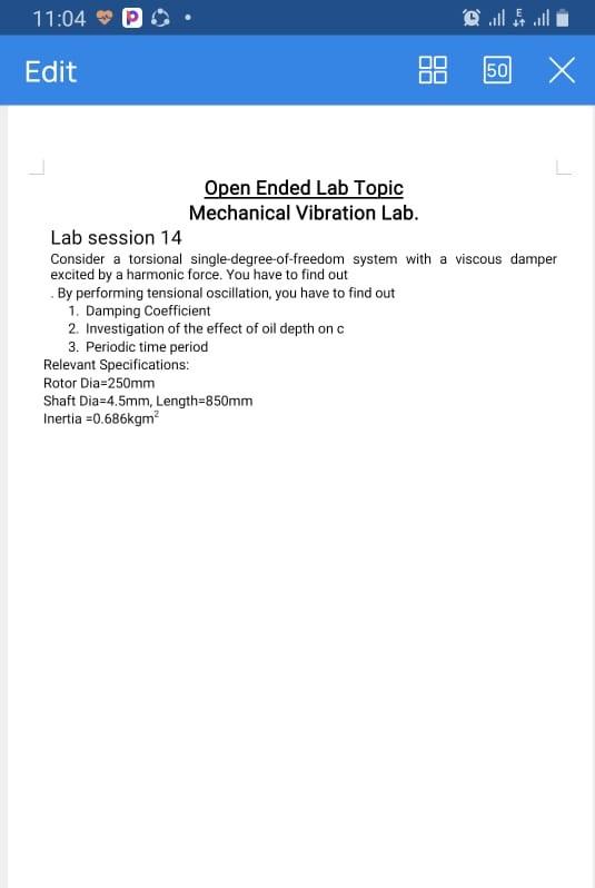 11:04 Edit 88 50 X Open Ended Lab Topic Mechanical | Chegg.com