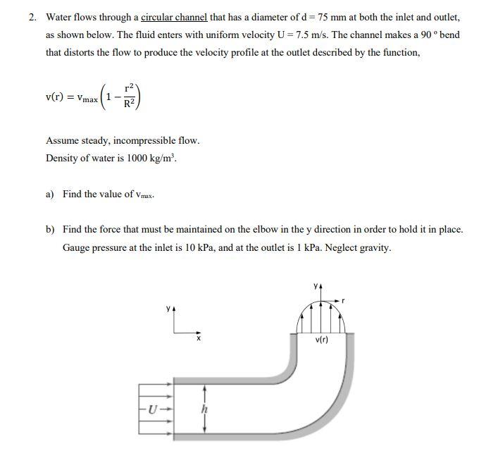 Solved 2. Water flows through a circular channel that has a | Chegg.com