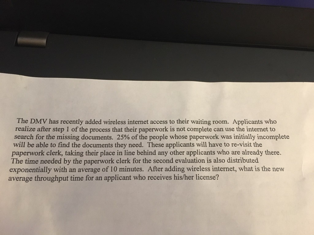 Throughput Time Example The Department of Motor | Chegg.com