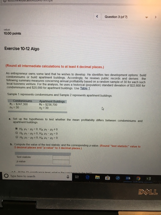 Solved Question 3 (of 7) value 10.00 points Exercise 10-12 | Chegg.com
