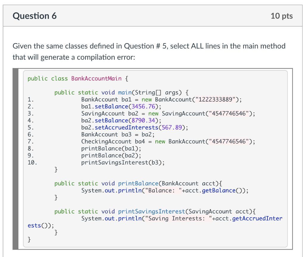 Question 6 10 pts Given the same classes defined in | Chegg.com