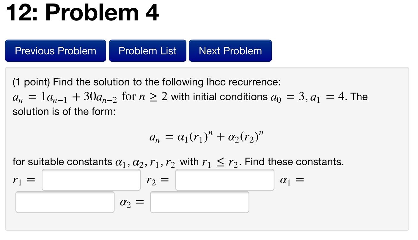 Solved 12: Problem 4 Previous Problem Problem List Next | Chegg.com