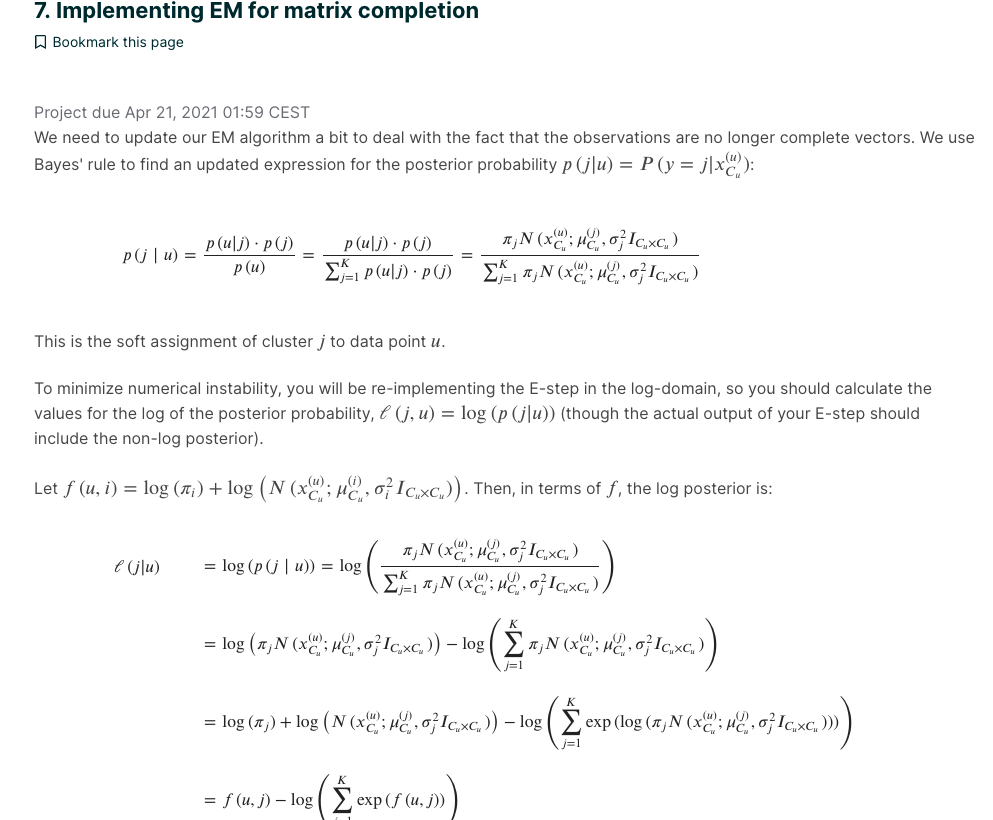 Solved 7. Implementing EM for matrix completion A Bookmark | Chegg.com