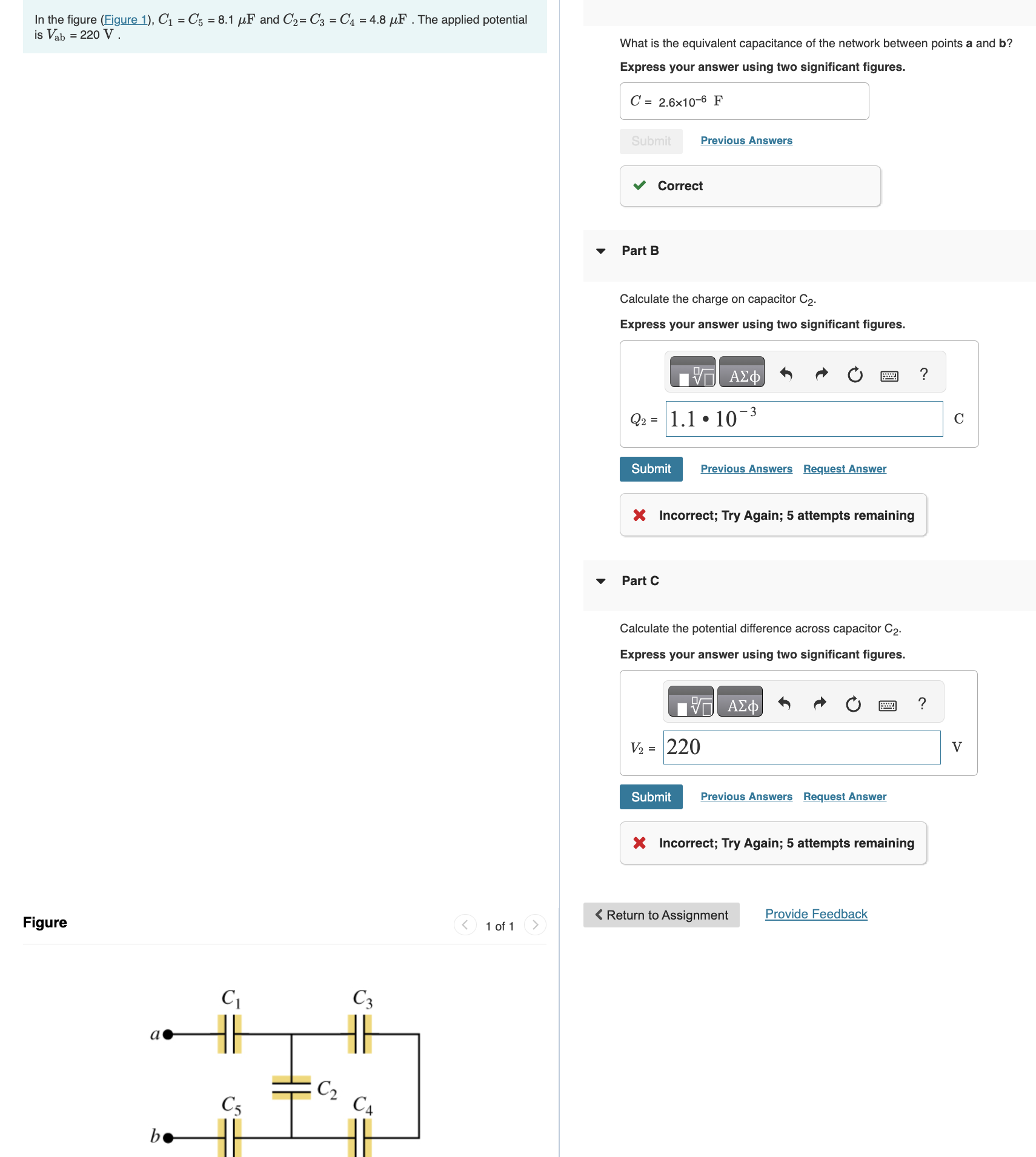 Solved In the figure (Figure 1), C1=C5=8.1μF ﻿and | Chegg.com