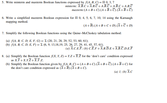 Solved 5 Write Minterm And Maxterm Boolean Functions 9884