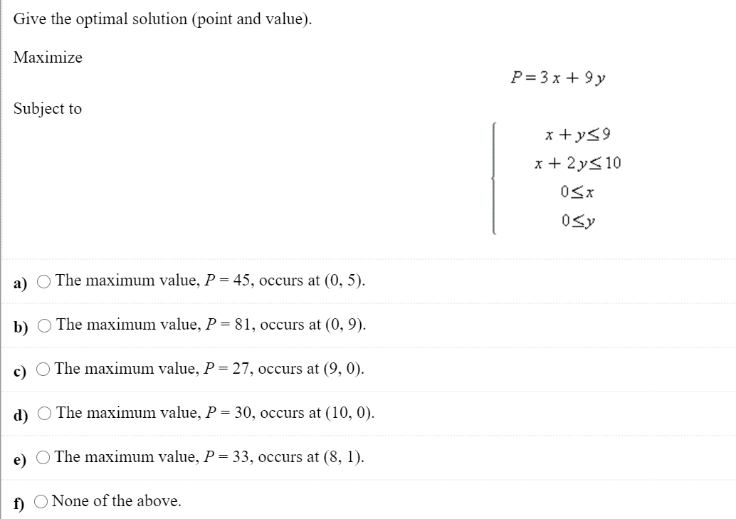 Solved Give the optimal solution (point and value). Maximize | Chegg.com