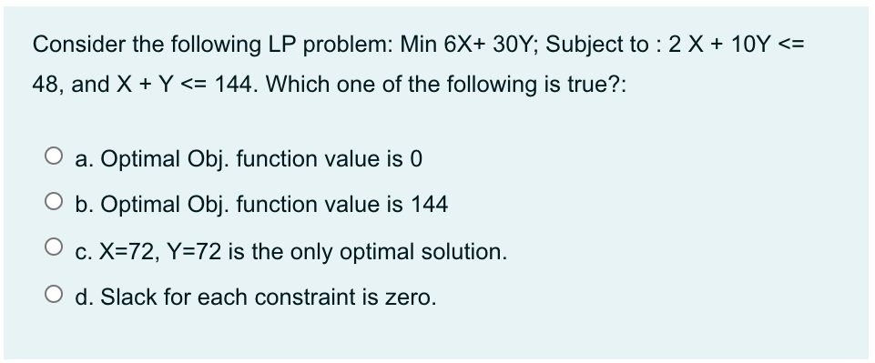 Solved Consider the following LP problem: Min 6X+ 14Y | Chegg.com