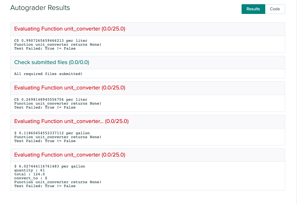 Solved Autograder Results Results Code Evaluating Function | Chegg.com