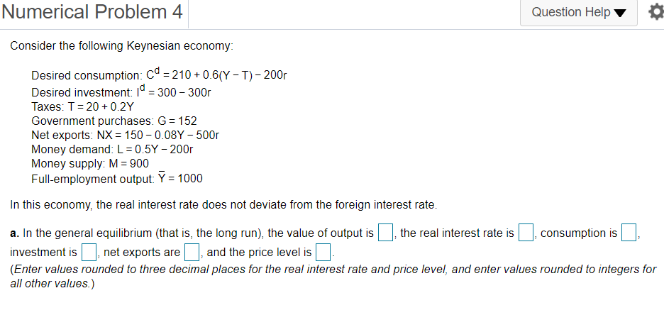 Solved Numerical Problem 4 Question Help Consider the | Chegg.com
