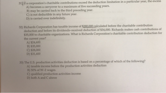 Solved Of a corporation's charitable contributions exceed | Chegg.com
