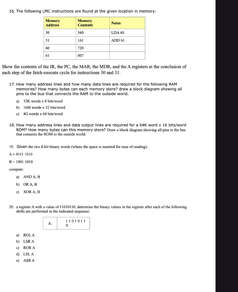 Solved 16. The following LMC instructions are found at the | Chegg.com