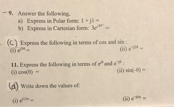 Solved 9. Answer the following, a) Express in Polar form. I | Chegg.com
