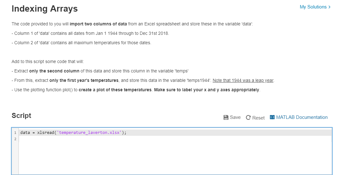 Solved Indexing Arrays My Solutions > The code provided to | Chegg.com