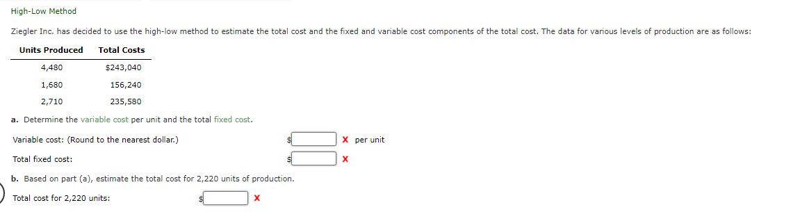 Solved a. Determine the variable cost per unit and the total | Chegg.com