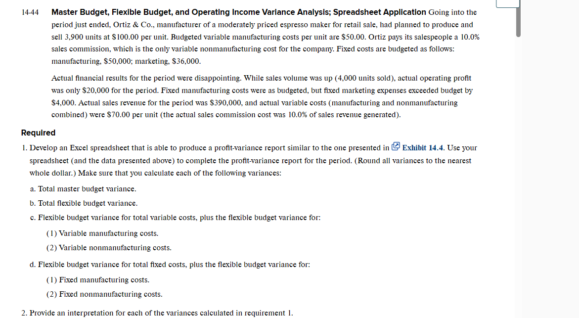Solved 14 44 Master Budget Flexible Budget And Operating Chegg