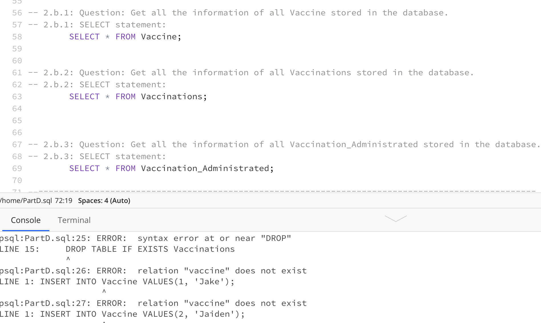 Solved Needs some help with the sql code. Im not sure why it | Chegg.com