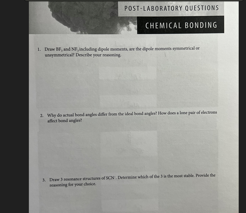 Solved POST-LABORATORY QUESTIONS CHEMICAL BONDING 1. Draw | Chegg.com