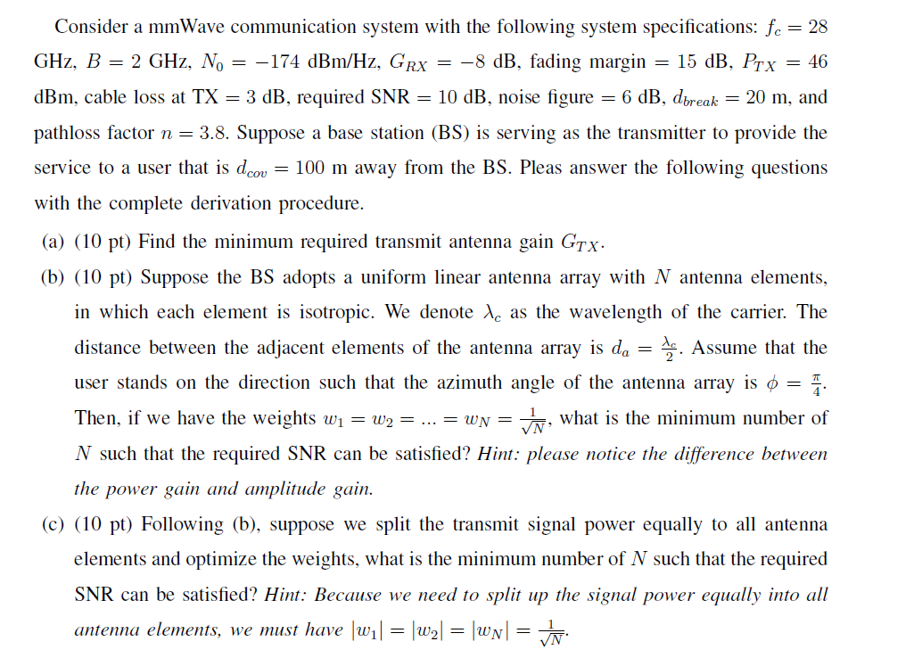 Consider A Mmwave Communication System With The