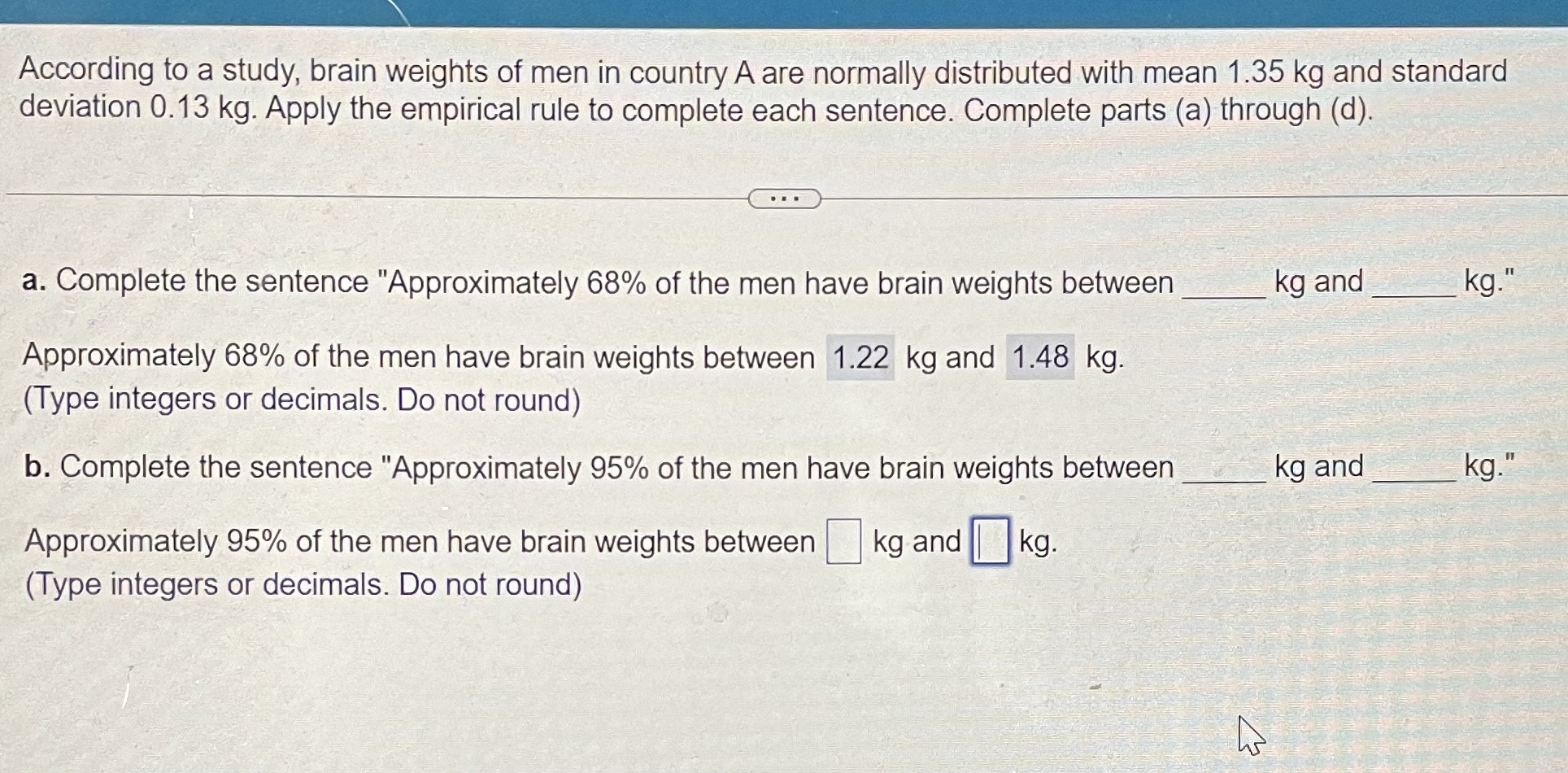 Solved According to a study, brain weights of men in country | Chegg.com