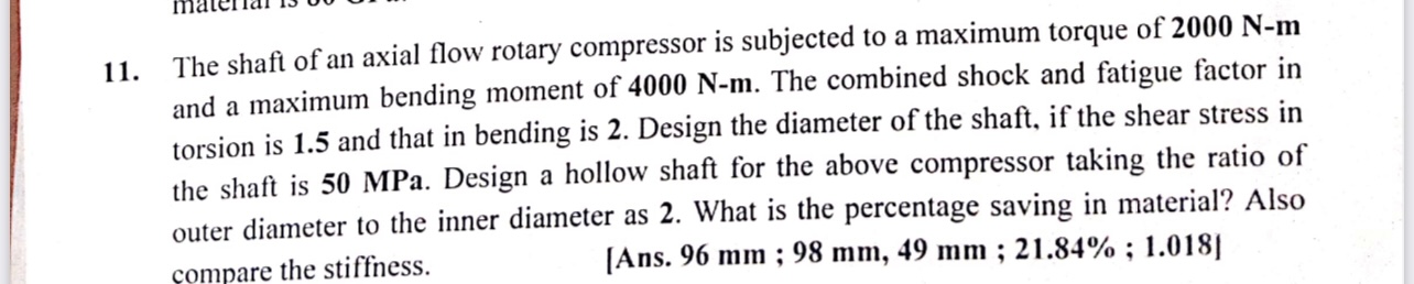 Solved The shaft of an axial flow rotary compressor is | Chegg.com