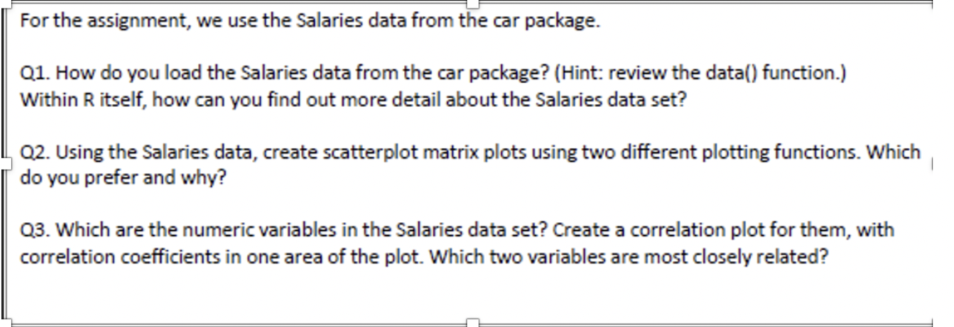 Solved For the assignment, we use the Salaries data from the | Chegg.com