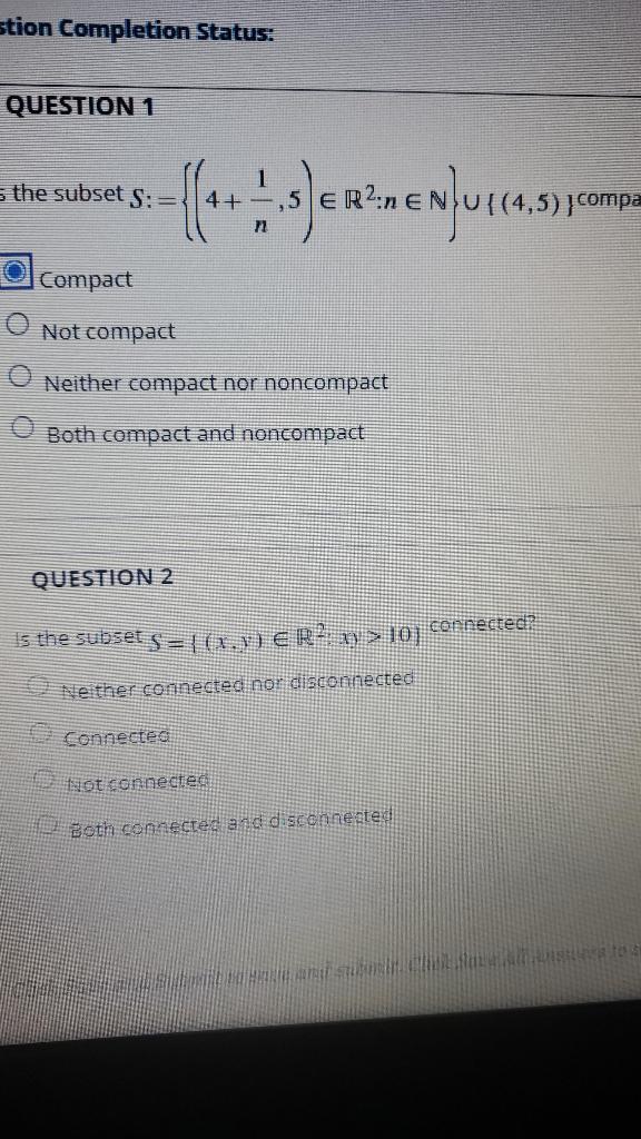 Solved stion Completion Status: QUESTION 1 the subset S:= | Chegg.com