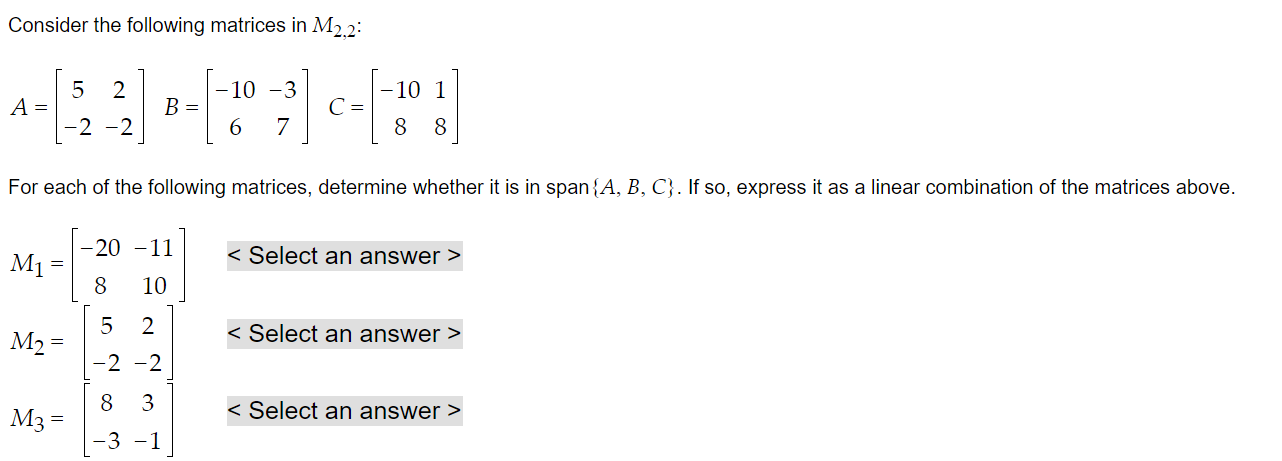 Solved Consider the following matrices in M2,2 : | Chegg.com