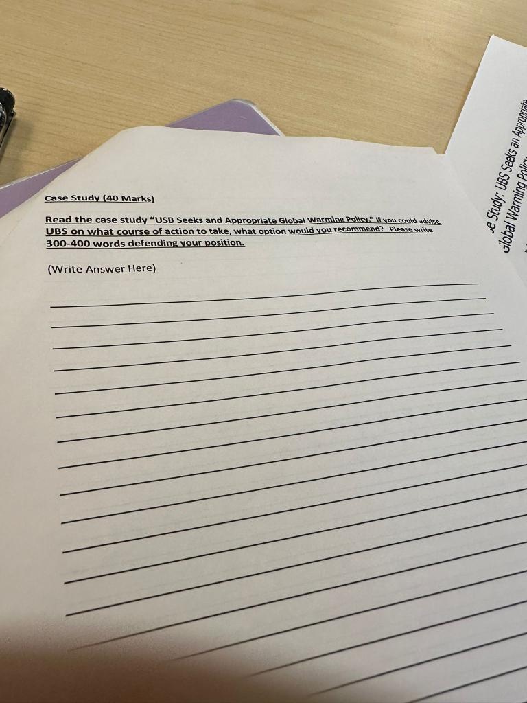Solved Read the case study "USB Seeks and Appropriate Global | Chegg.com