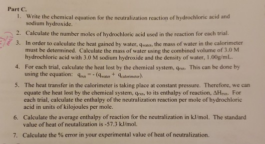 Solved Part C. 1. Write the chemical equation for the | Chegg.com