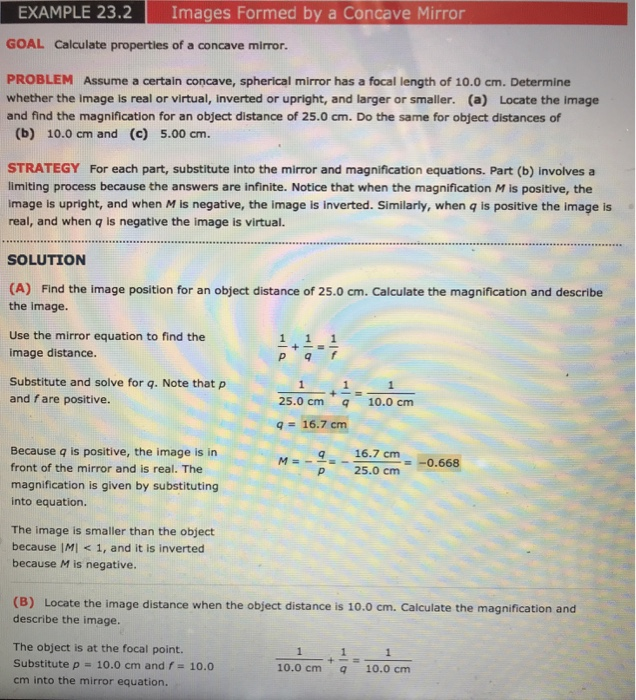 Solved EXAMPLE 23.2 Images Formed by a Concave Mirror GOAL | Chegg.com