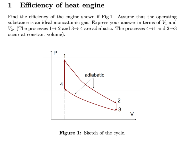 Solved 1 Efficiency of heat engine Find the efficiency of | Chegg.com