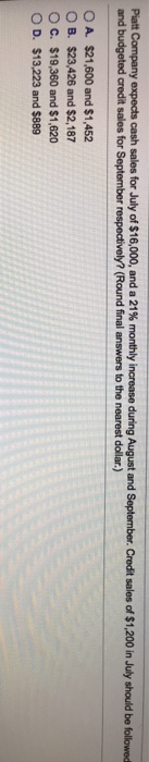 Solved Piatt Company expects cash sales for July of $16,000 | Chegg.com