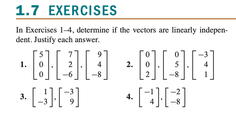 Solved In Exercises 1−4, determine if the vectors are | Chegg.com