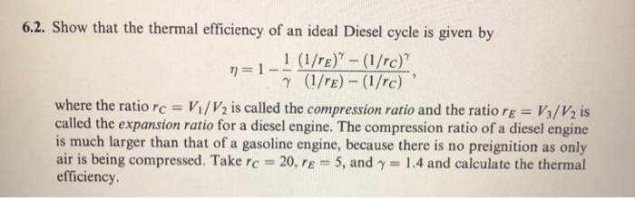 Solved n=1 6.2. Show that the thermal efficiency of an ideal | Chegg.com