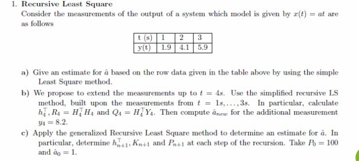 Solved 1. Recursive Least Square Consider the measurements | Chegg.com