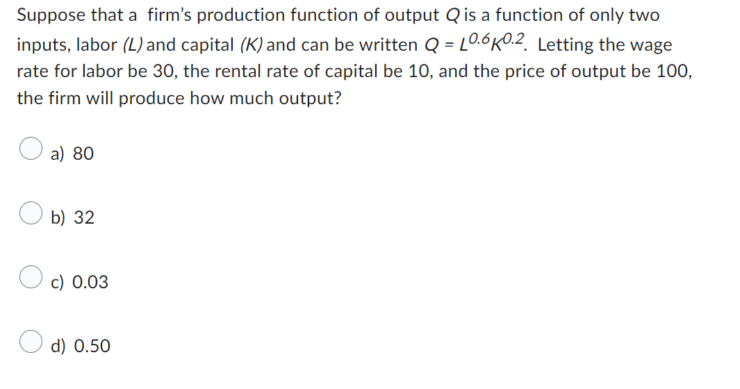 Solved Suppose that a firm's production function of output Q | Chegg.com