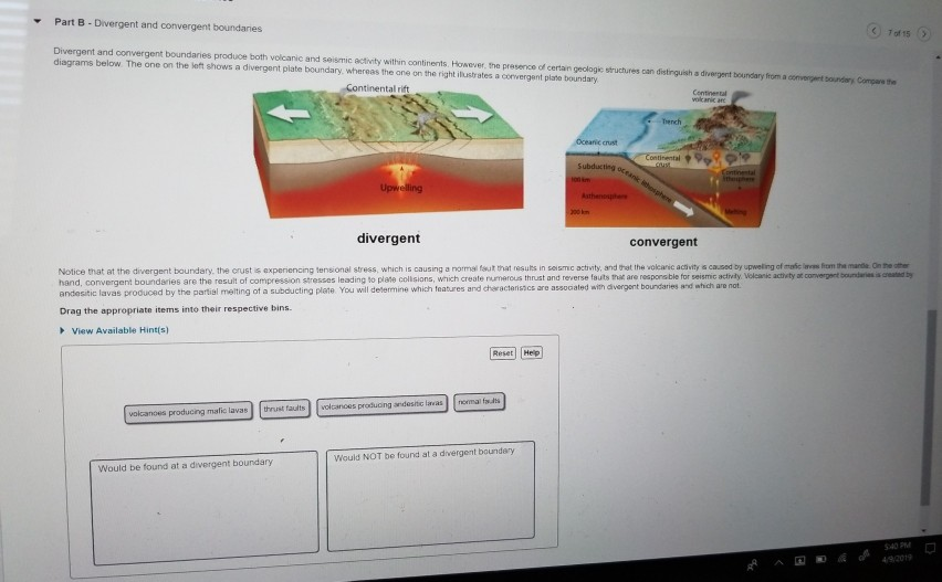 Solved Part B Divergent and convergent boundaries Divergent | Chegg.com