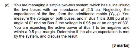 Solved (c) You are managing a simple two-bus system, which | Chegg.com