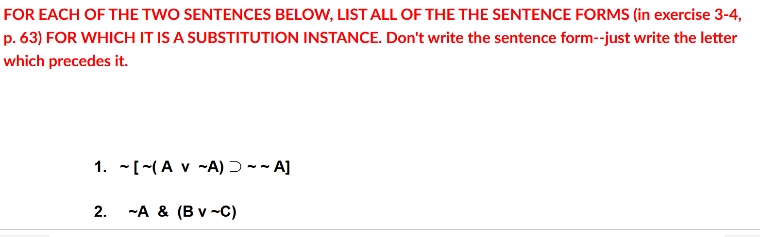 FOR EACH OF THE TWO SENTENCES BELOW, LIST ALL OF THE | Chegg.com