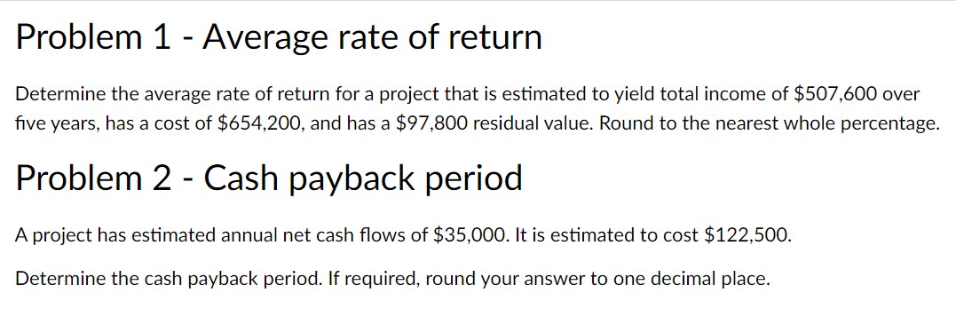 Solved Problem 1 - ﻿Average rate of returnDetermine the | Chegg.com
