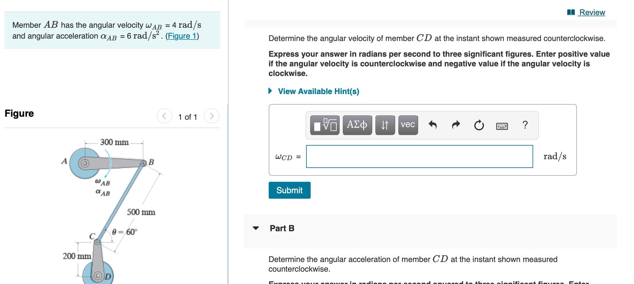 Solved II Review Member AB has the angular velocity WAB = 4 | Chegg.com