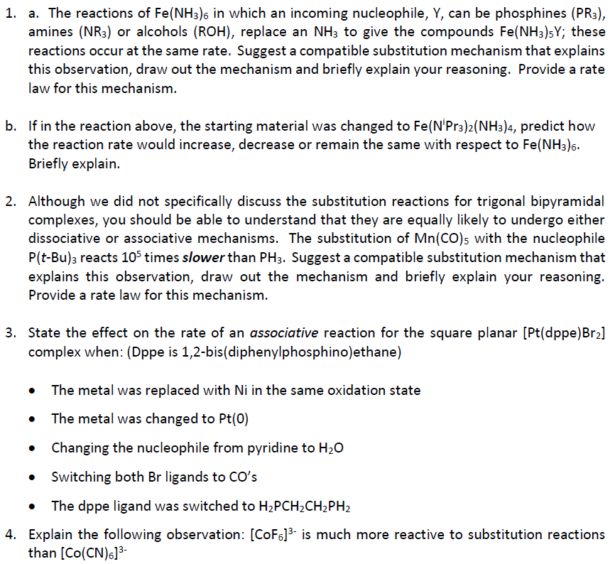 1. a. The reactions of Fe(NH3)6 in which an incoming | Chegg.com