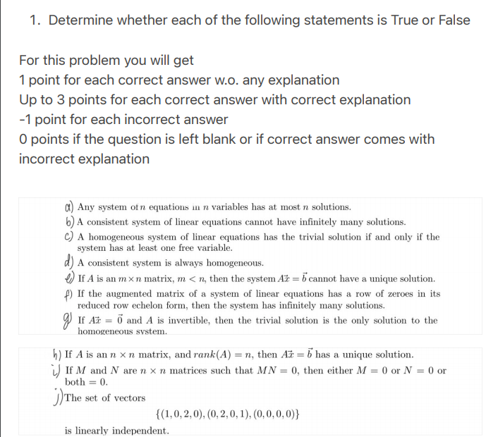 Solved 1. Determine whether each of the following statements | Chegg.com