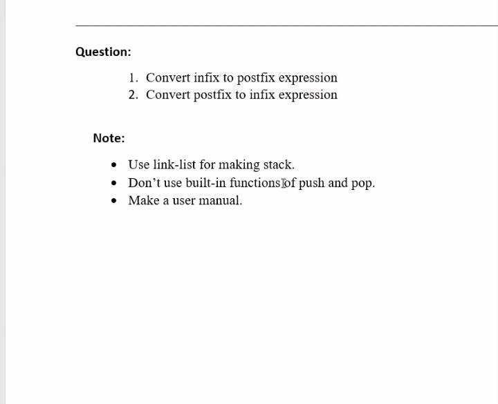 Solved Question: 1. Convert infix to postfix expression 2. | Chegg.com